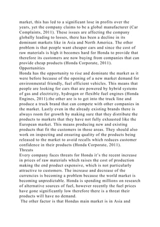 1Running head SWOT Analysis Honda Motor Company.docx