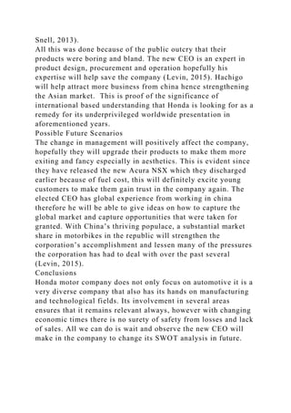 1Running head SWOT Analysis Honda Motor Company.docx