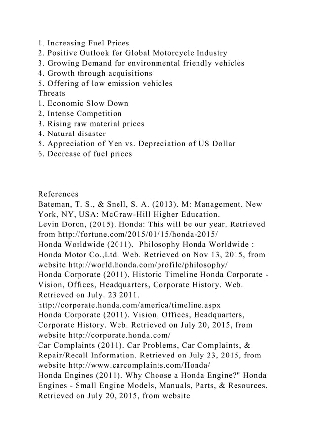 1Running head SWOT Analysis Honda Motor Company.docx