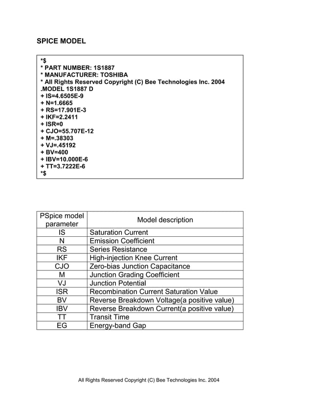 1S1887 LTspice Model (Free SPICE Model) | PDF