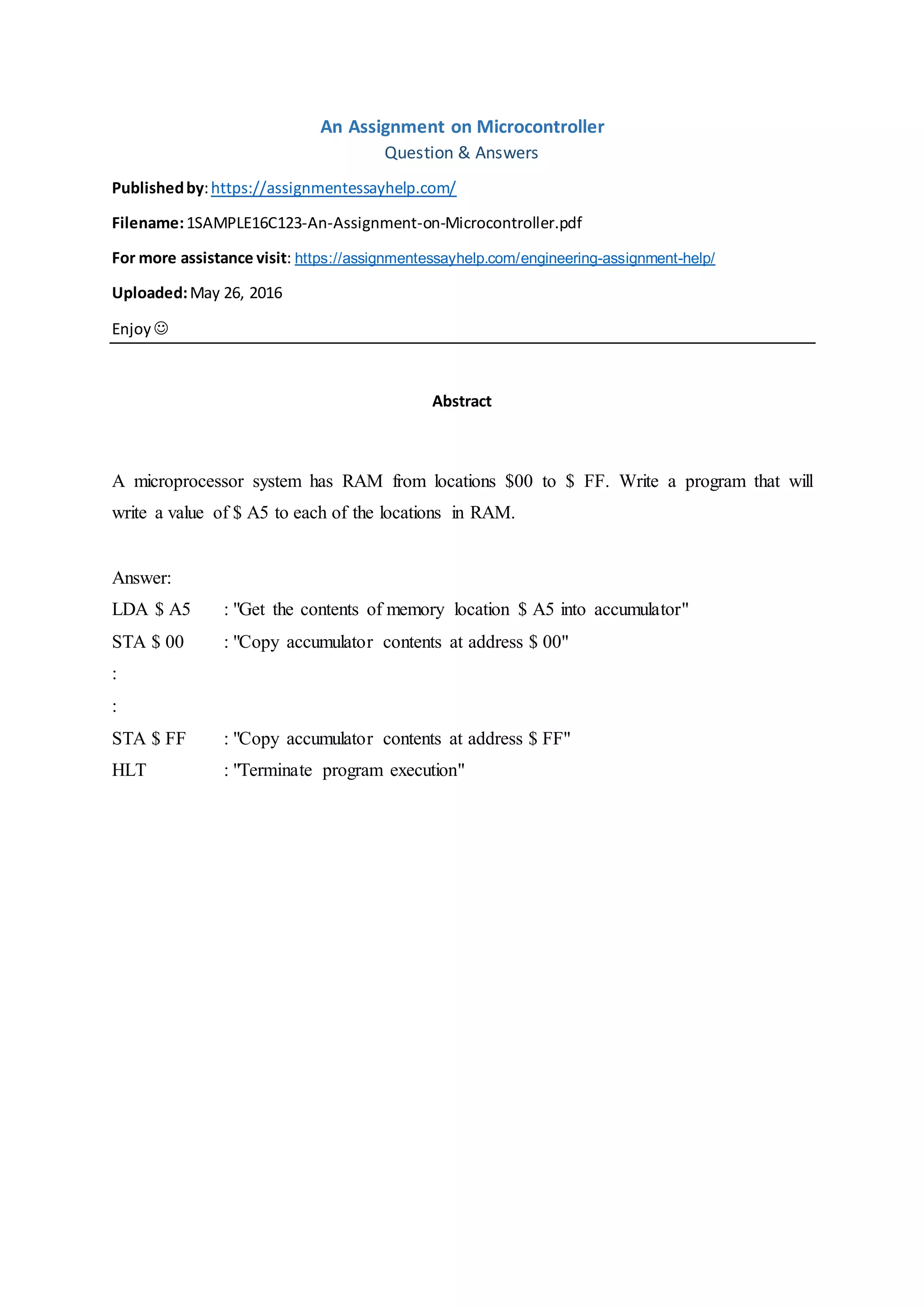 Engineering Assignment Sample on An Assignment on Microcontroller | PDF