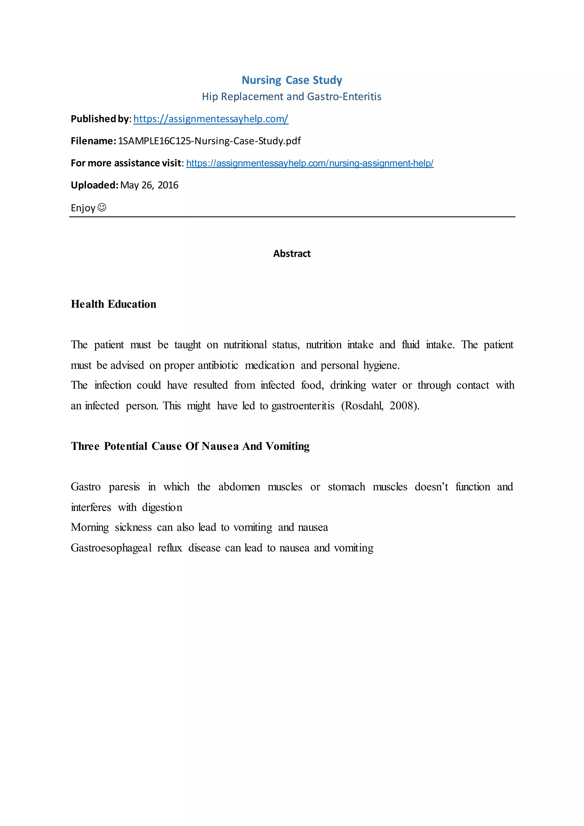 Nursing Assignment Sample on Nursing Case Study | PDF