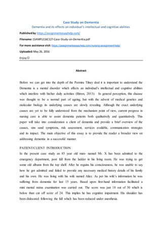 Nursing Assignment Sample on Case Study on Dementia | PDF