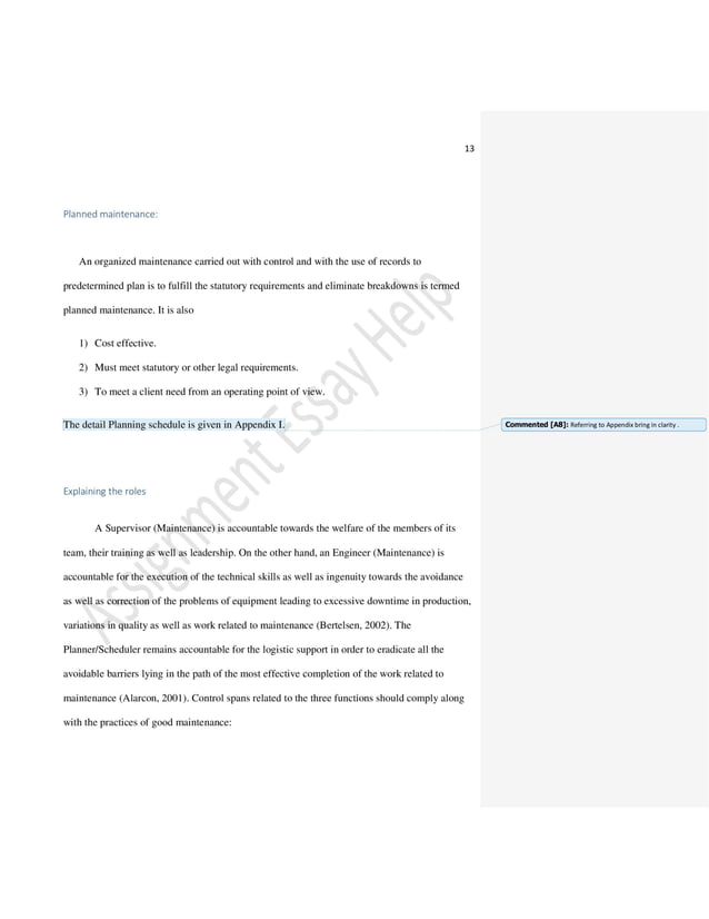 Management Assignment Sample on Asset Maintenance Management | PDF