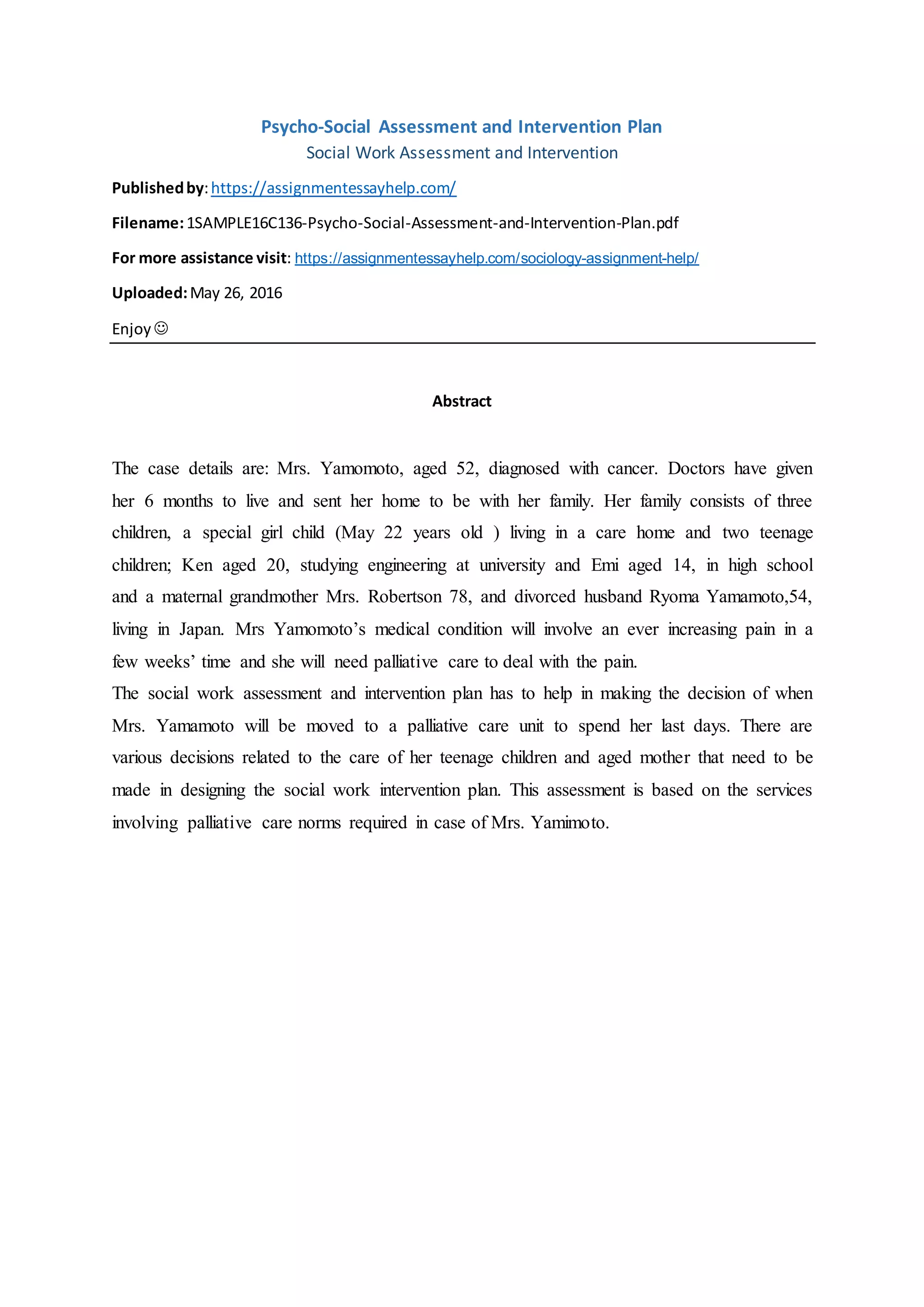 1 sample16c136 psycho-social-assessment-and-intervention-plan | PDF