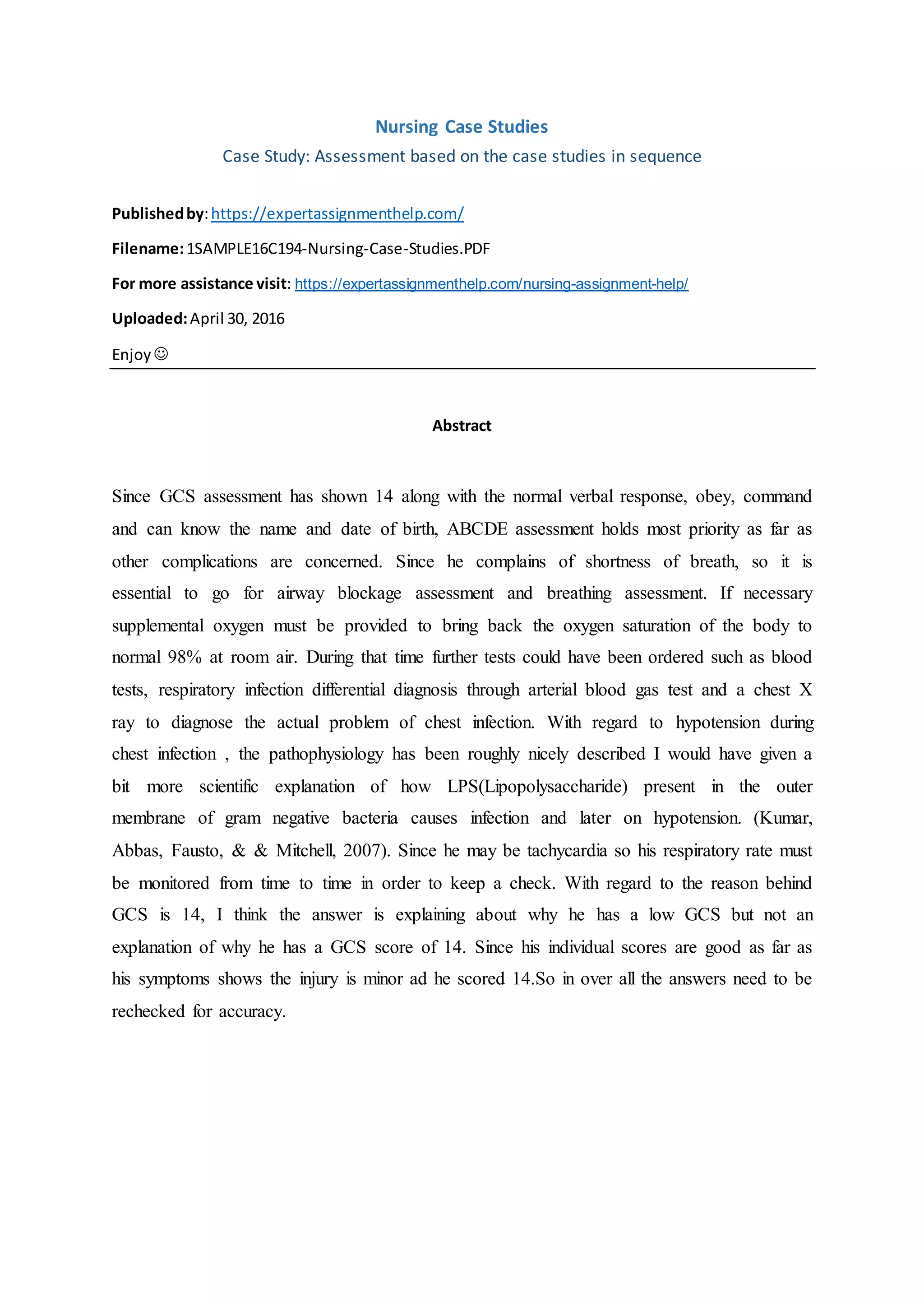 Nursing Case Studies | PDF