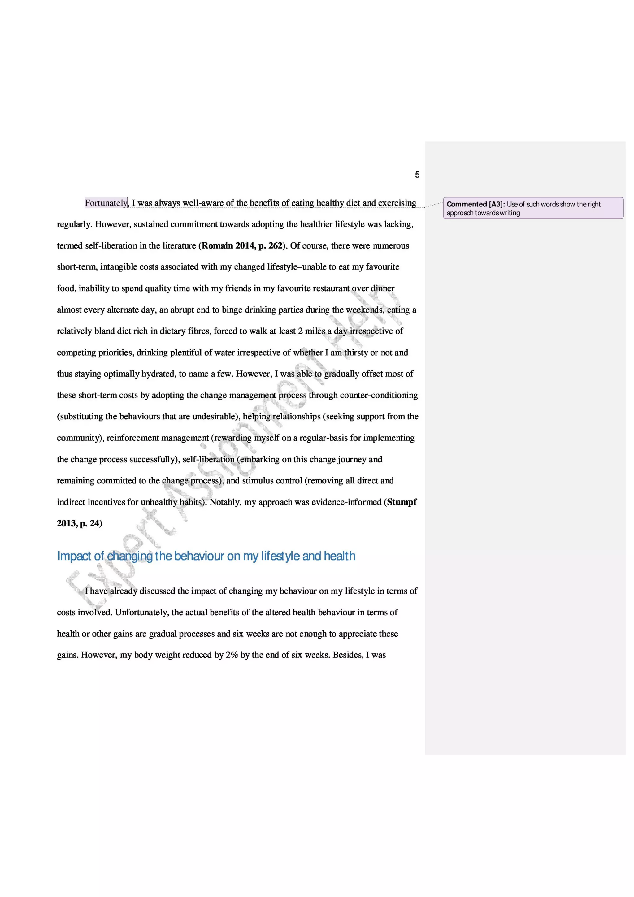 Nursing Diary Writing:Health Behaviour Change Diary Entry | PDF