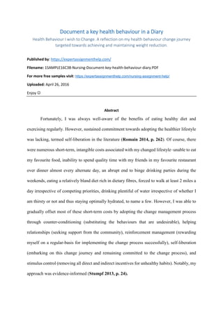 Nursing Diary Writing:Health Behaviour Change Diary Entry | PDF