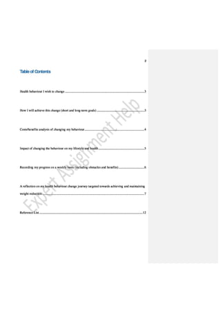 Nursing Diary Writing:Health Behaviour Change Diary Entry | PDF