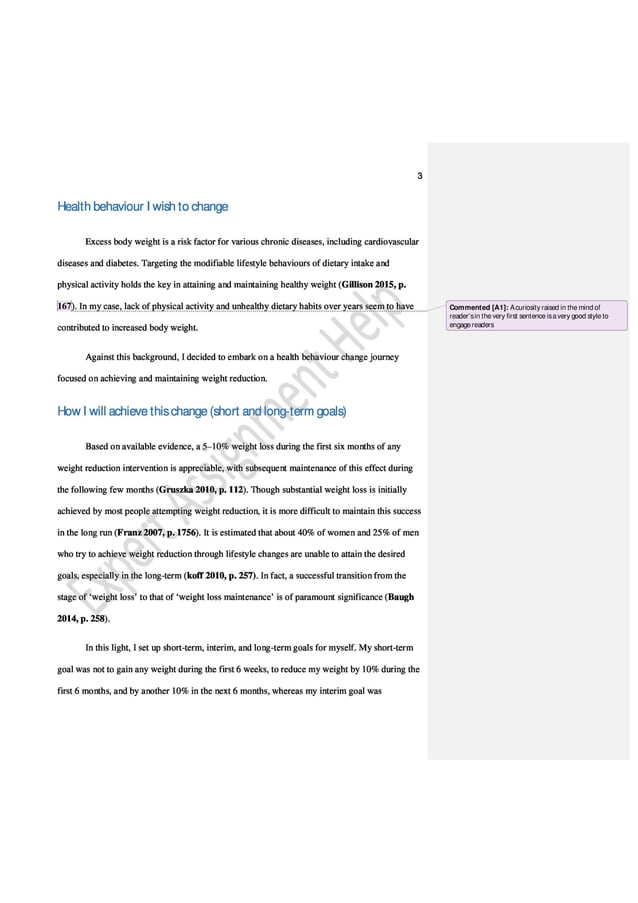 Nursing Diary Writing:Health Behaviour Change Diary Entry | PDF