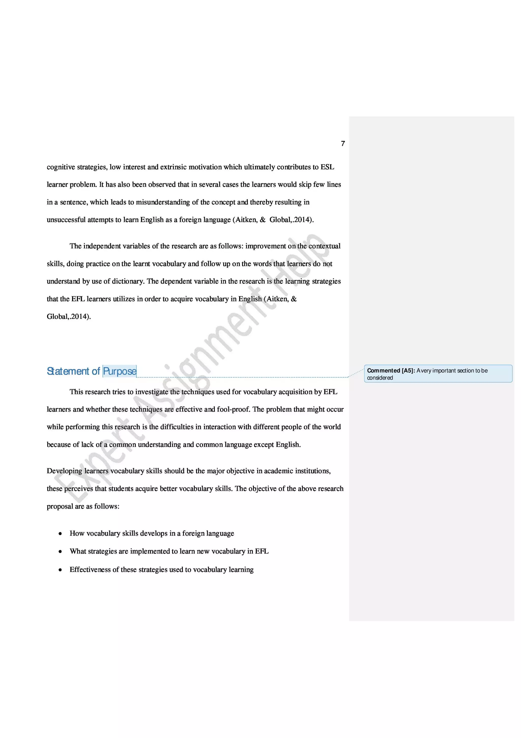 Linguistics Research Proposal – Vocabulary Learning Strategies | PDF