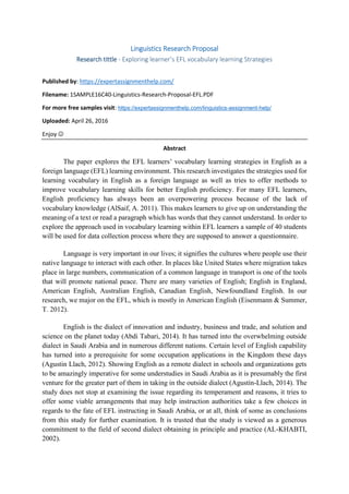 Linguistics Research Proposal – Vocabulary Learning Strategies | PDF