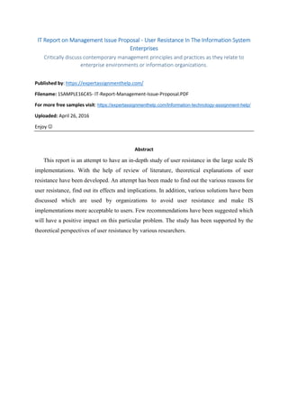 Management Issue Proposal- User Resistance in IT Enterprises | PDF