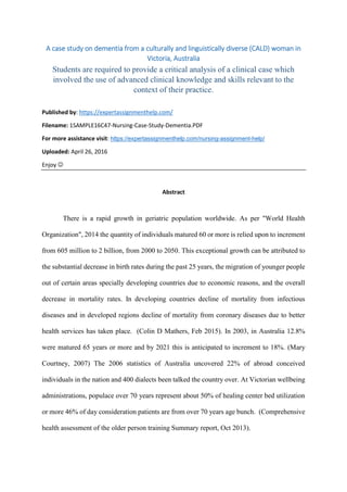Nursing Case Study Dementia | PDF | Free Download