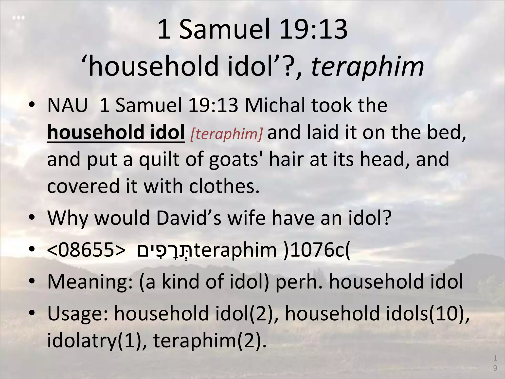 1 Samuel 18-20, Jonathan/David Covenant; Jealousy Envy; “an evil spirit ...