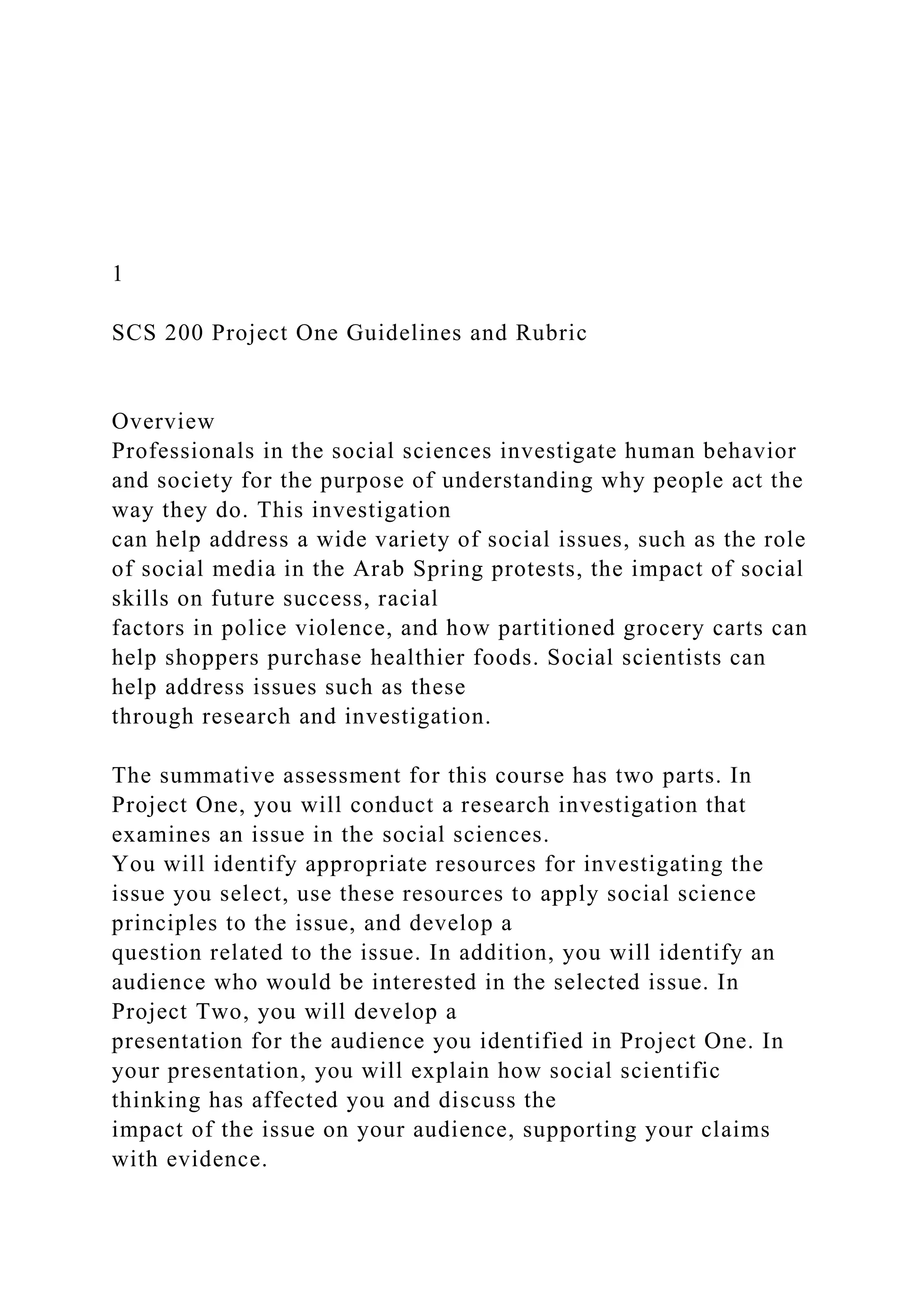 1 SCS 200 Project One Guidelines and Rubric Overv.docx | Educational ...