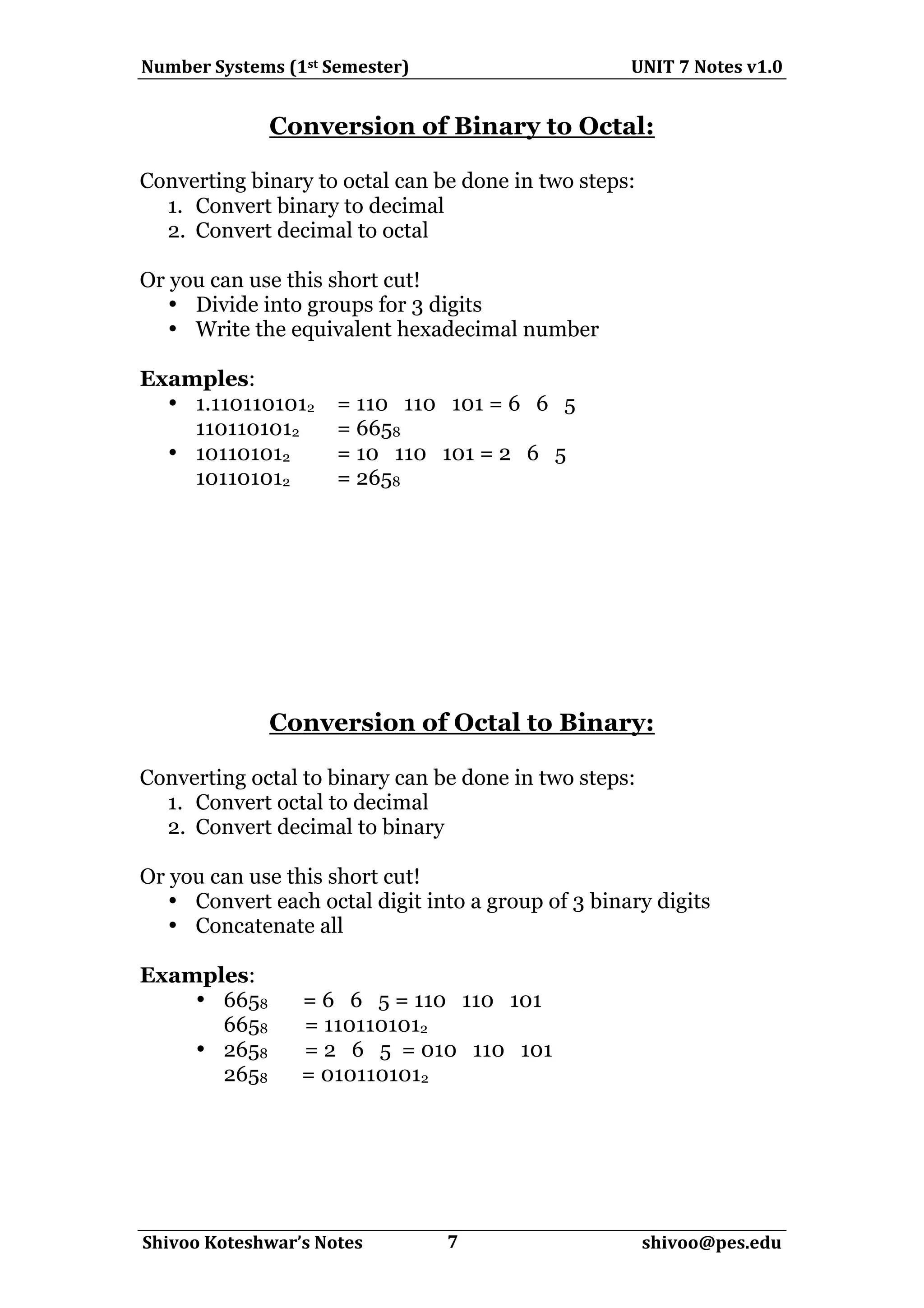 1Sem-Basic Electronics Notes-Unit7-Number System | PDF