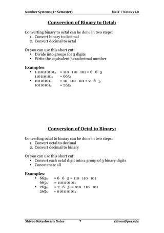 1Sem-Basic Electronics Notes-Unit7-Number System | PDF