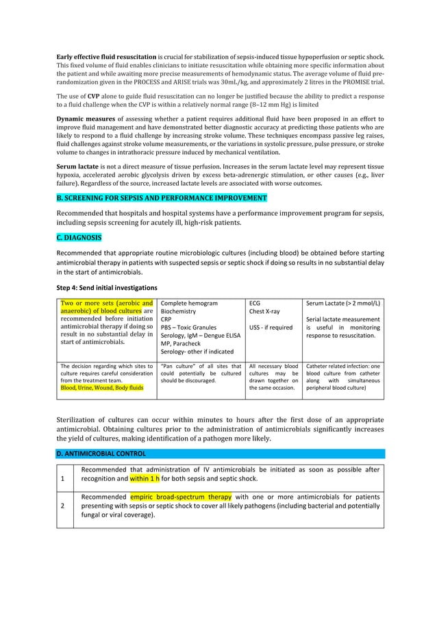 Sepsis protocol 2016 : Notes2021 | PDF