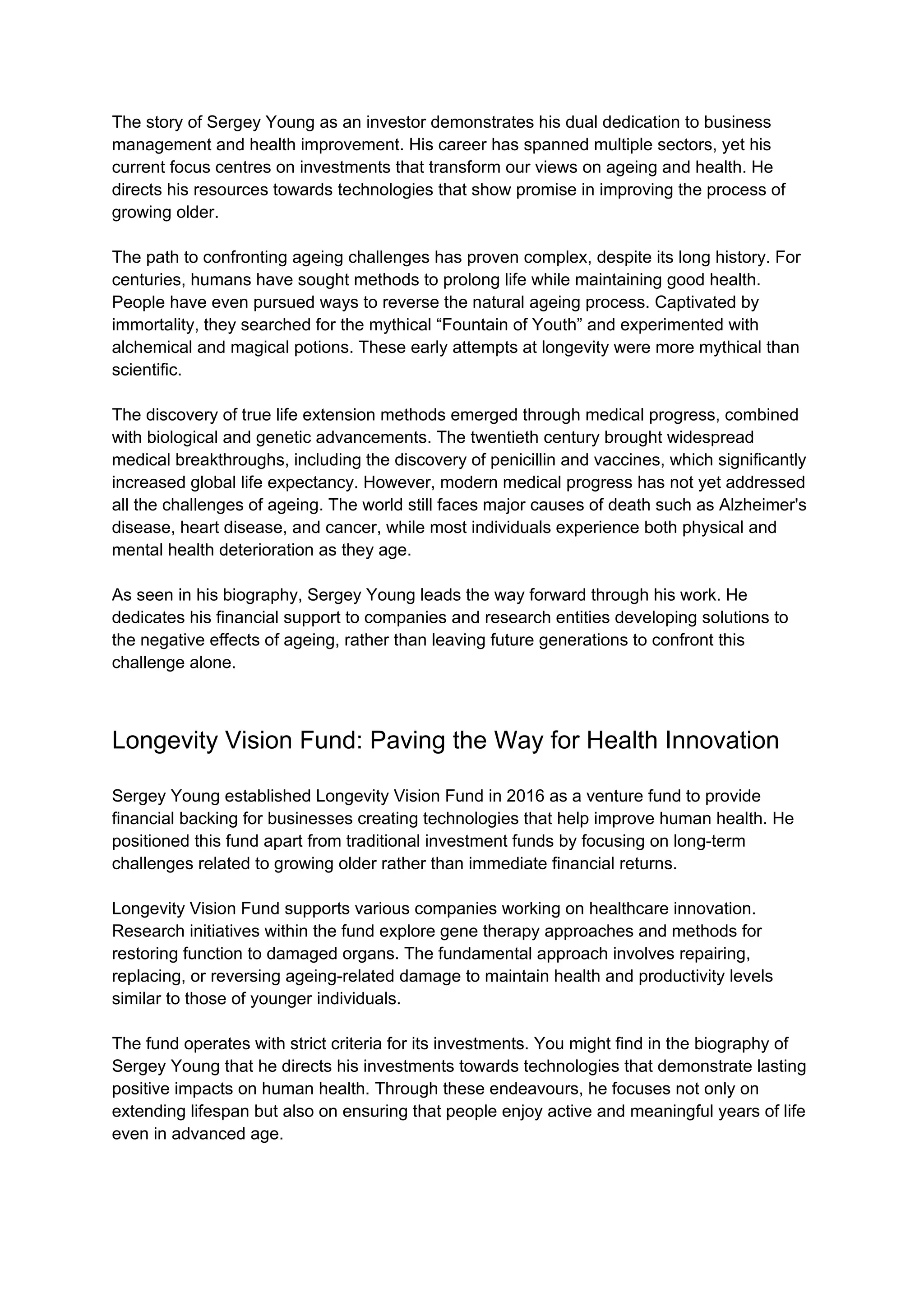 Sergey Young: A Man with a Vision for Health | DOCX