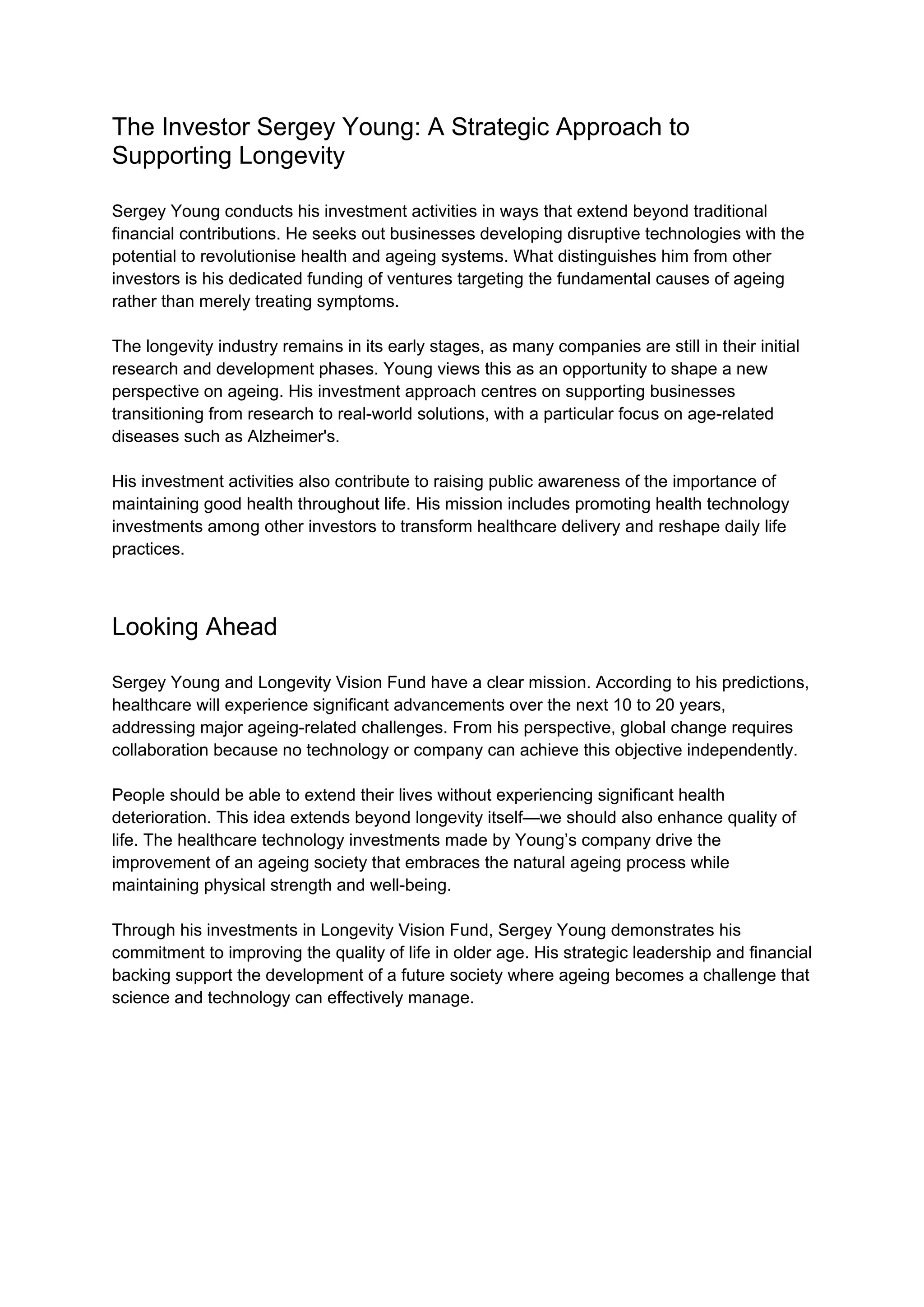 Sergey Young: A Man with a Vision for Health | DOCX