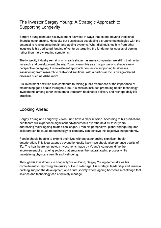 Sergey Young: A Man with a Vision for Health | DOCX