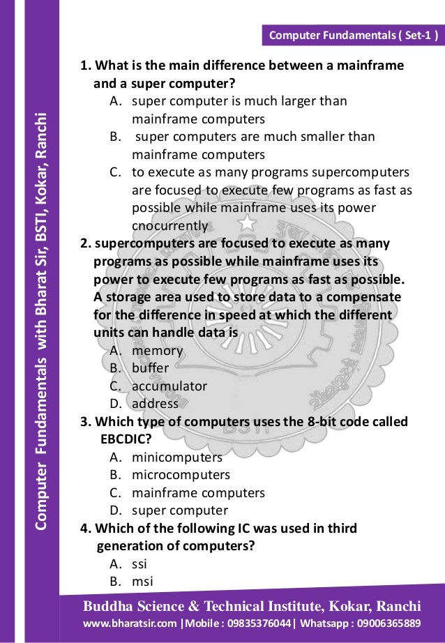 BSTI-BharatSir : Computer Fundamentals Set-1 | PDF