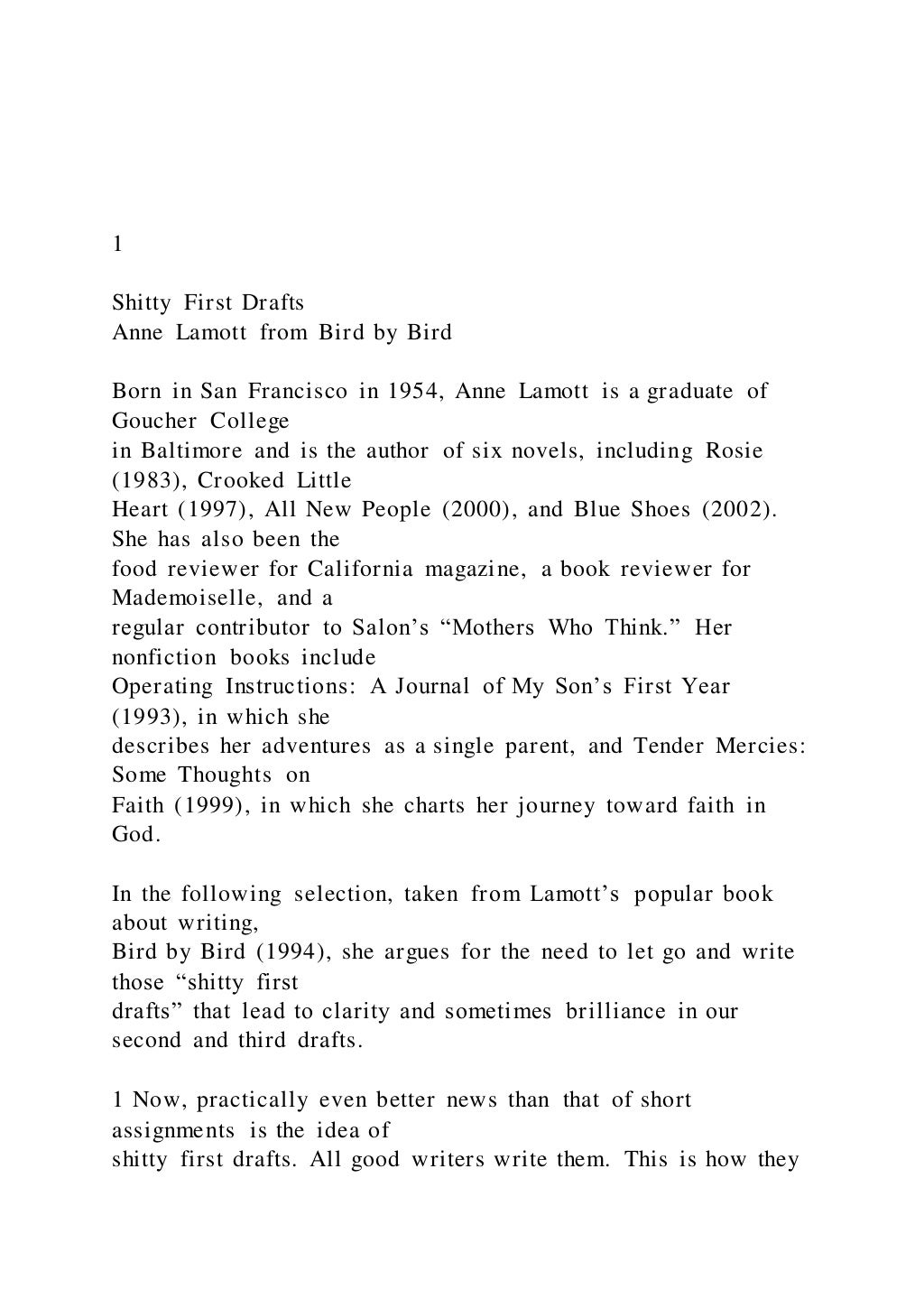 1 Shitty First Drafts Anne Lamott from Bird by Bird | PDF