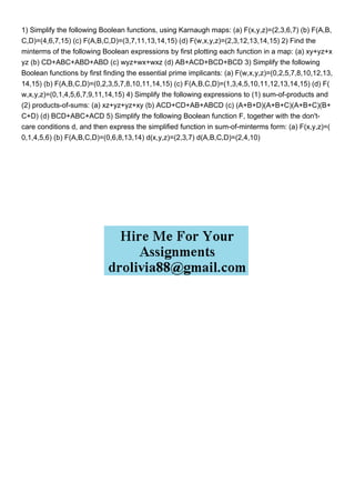 1 Simplify the following Boolean functions using Karnaugh .pdf