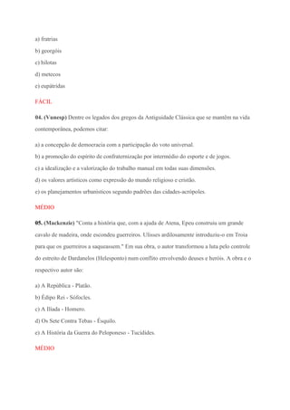 1 simulado geral antiguidade grega | PDF