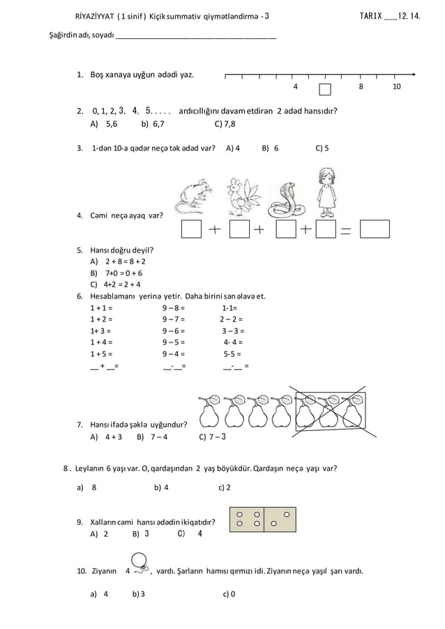 1 sinif riyaziyyat ksq 3 | DOCX
