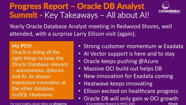 Progress Report - Oracle Database Analyst Summit | PPT