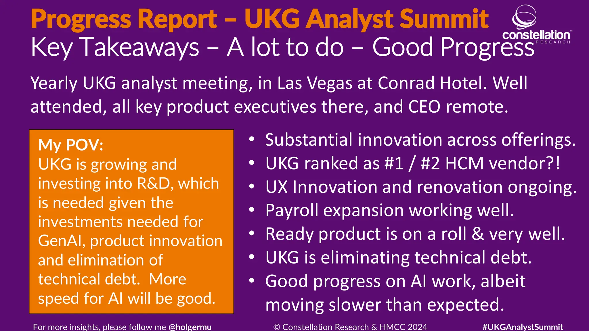 Progress Report - UKG Analyst Summit 2024 - A lot to do - Good ...
