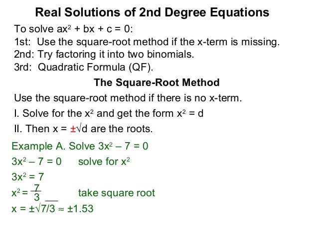21 solutions of 2nd degree equations