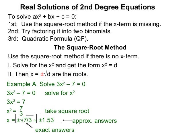 21 solutions of 2nd degree equations