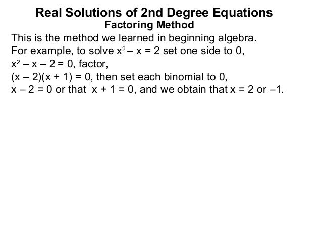 21 solutions of 2nd degree equations