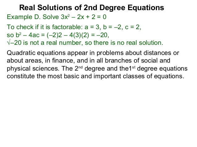 21 solutions of 2nd degree equations