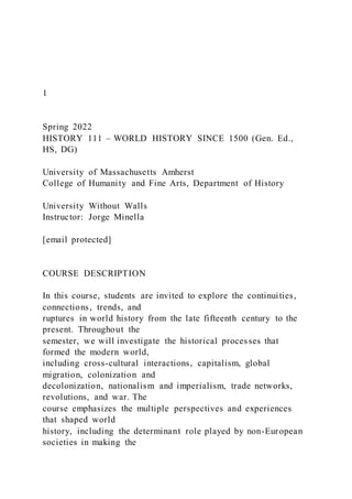 1 Spring 2022 HISTORY 111 – WORLD HISTORY SINCE 1500 | DOCX