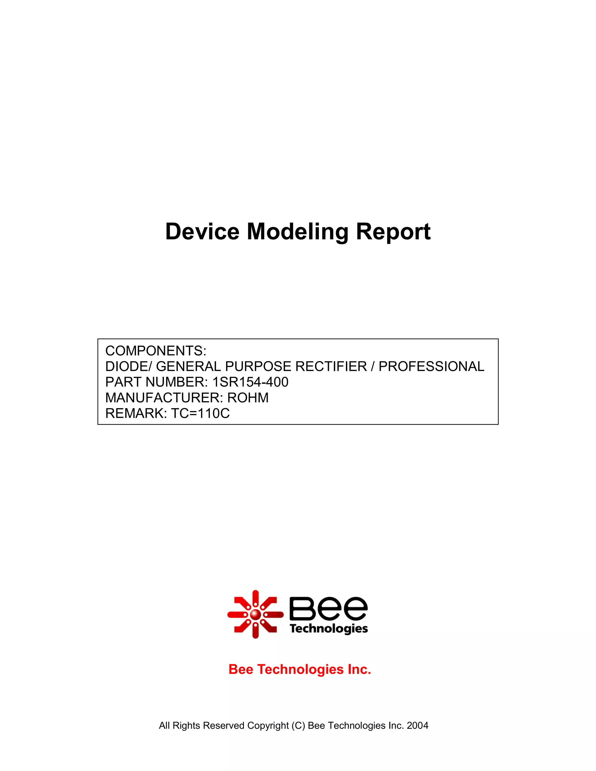 SPICE MODEL of 1SR154-400 , TC=110degree (Professional Model) in SPICE ...