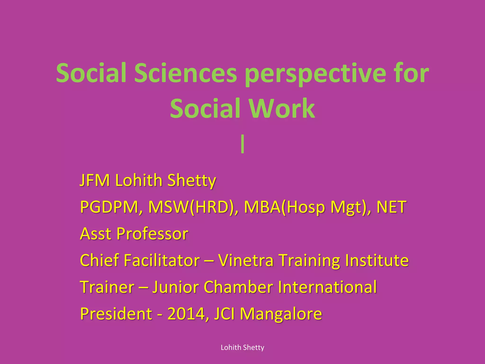 Social Sciences Perspective for Social Work I | PDF