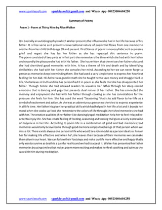 Poem 1 - Poem at Thirty Nine by Alice Walker | DOCX