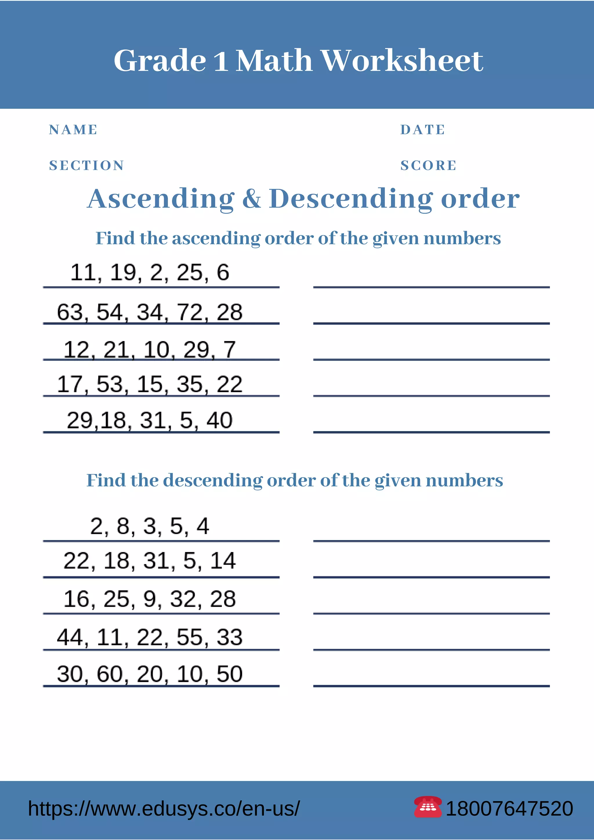 1st grade free pdf math worksheet printable | PDF