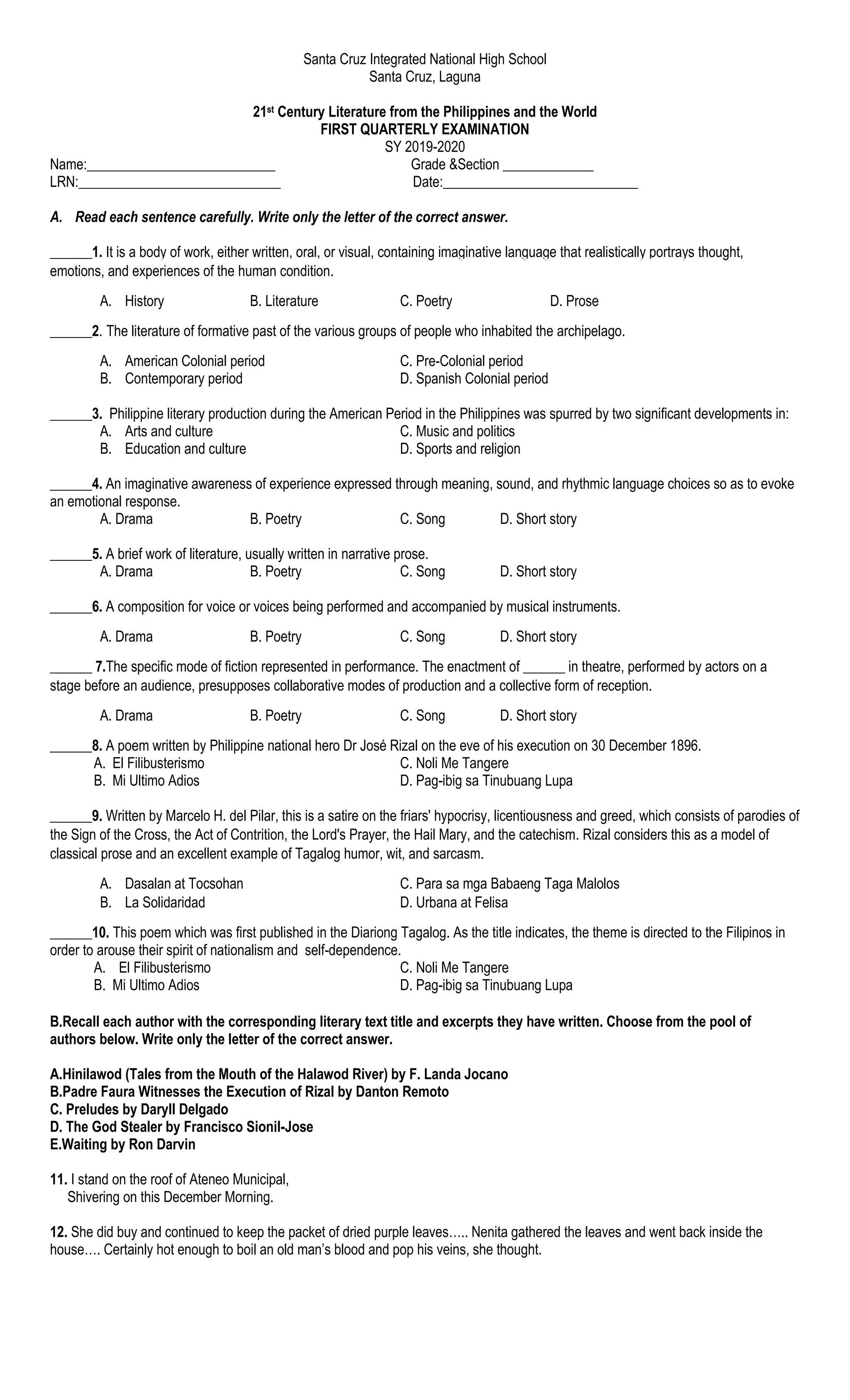 1st-QUARTERLY EXAM-Creative Writing_TOS@2023-2024.docx
