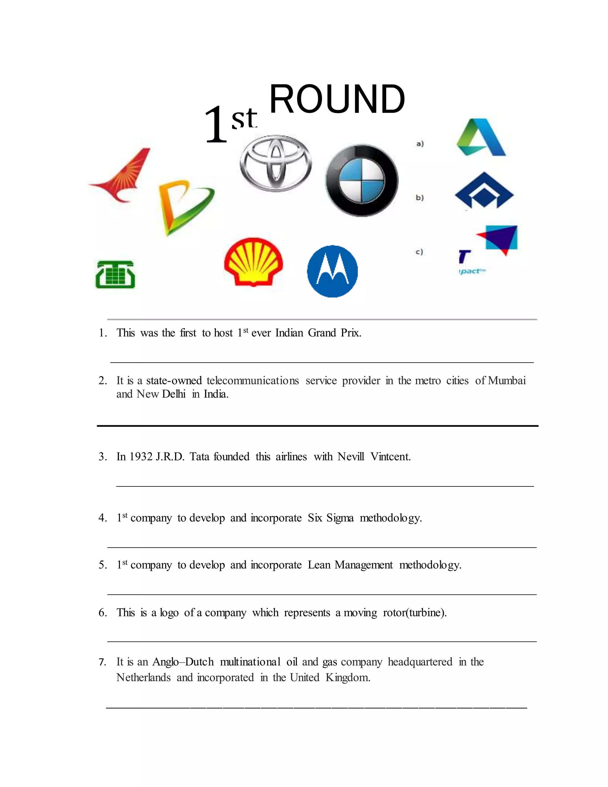 New Logo quiz (One liner hints, taglines) | DOCX