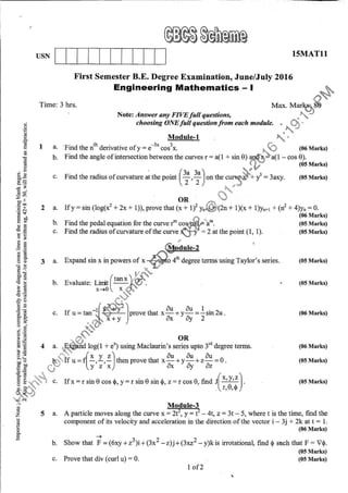 1st and 2nd sem VTU BE CBCS Scheme C sycle question papers june 2016 | PDF