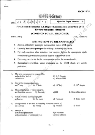 1st and 2nd sem VTU BE CBCS Scheme C sycle question papers june 2016 | PDF