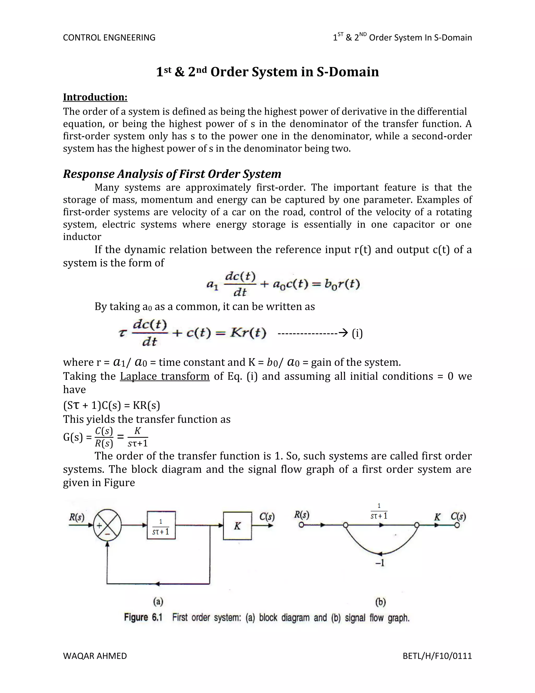 1st and 2nd order systems in s domain | PDF