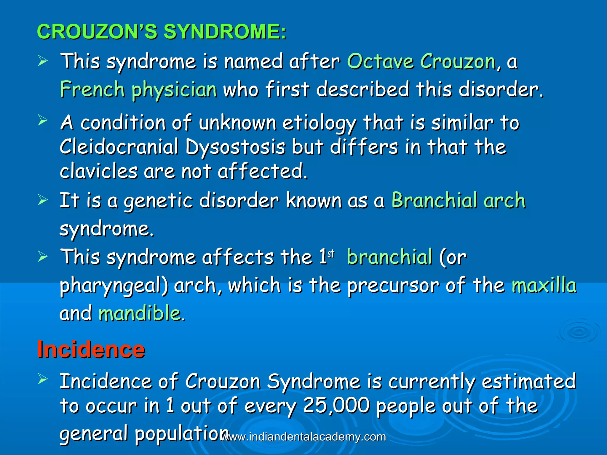 1st arch syndromes /prosthodontic courses | PPT