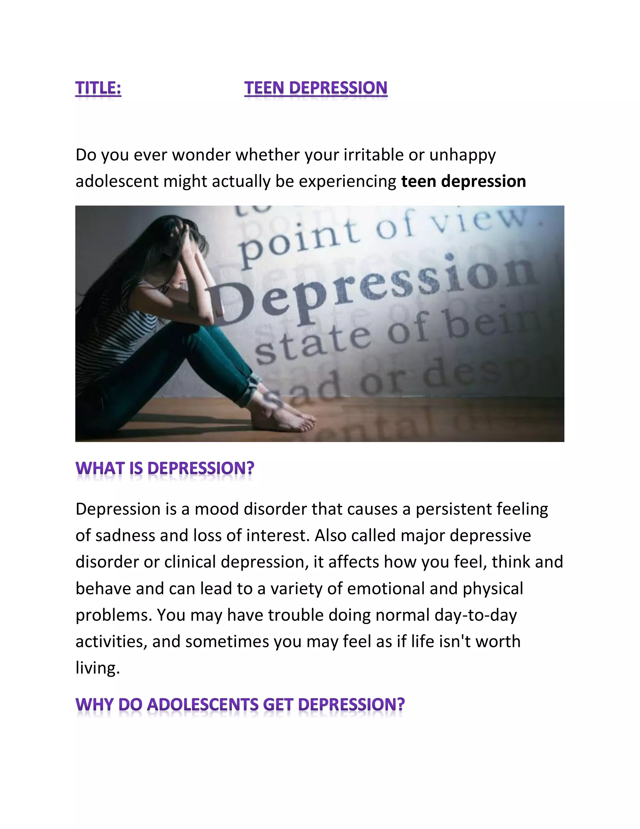 Teen depression | PDF