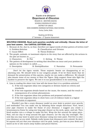 1st Quarter examination in reading .docx